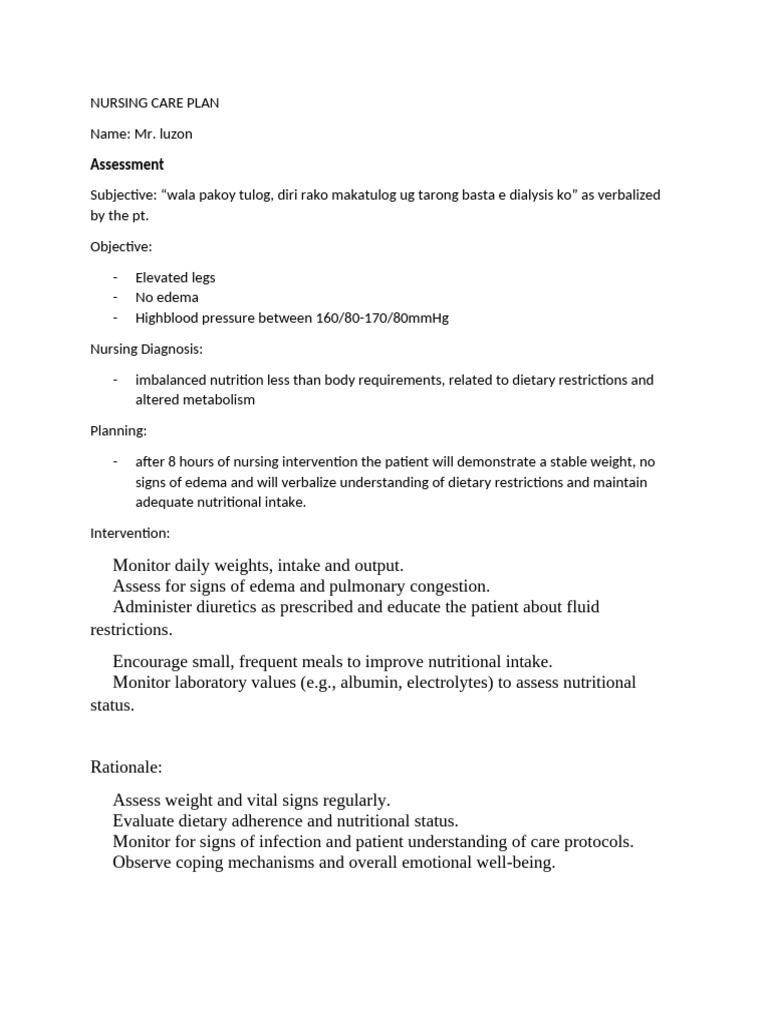 Nursing Care Plan Rdu | PDF | Hemodialysis | Preventive Healthcare
