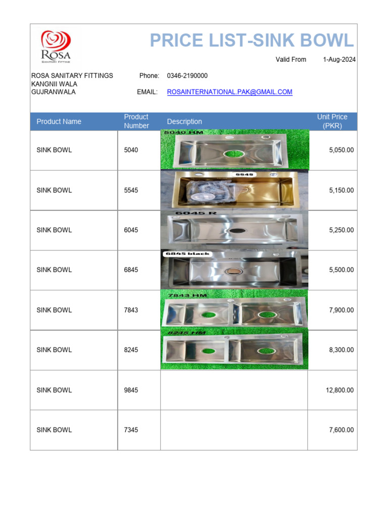 Sink Bowl Rate List | PDF