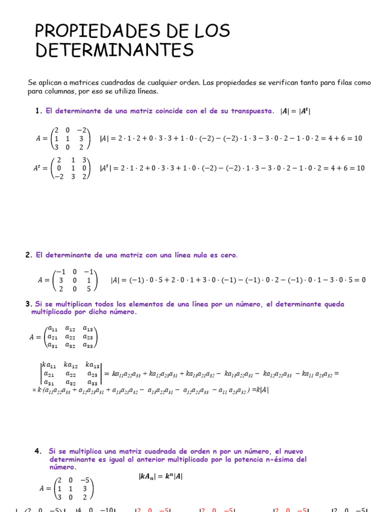 Propiedades de los Determinantes en Matrices | PDF | Determinante ...