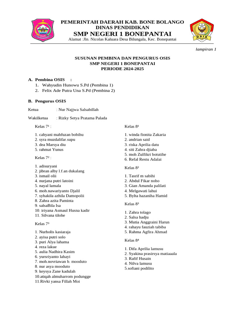 Struktur Pengurus OSIS | PDF