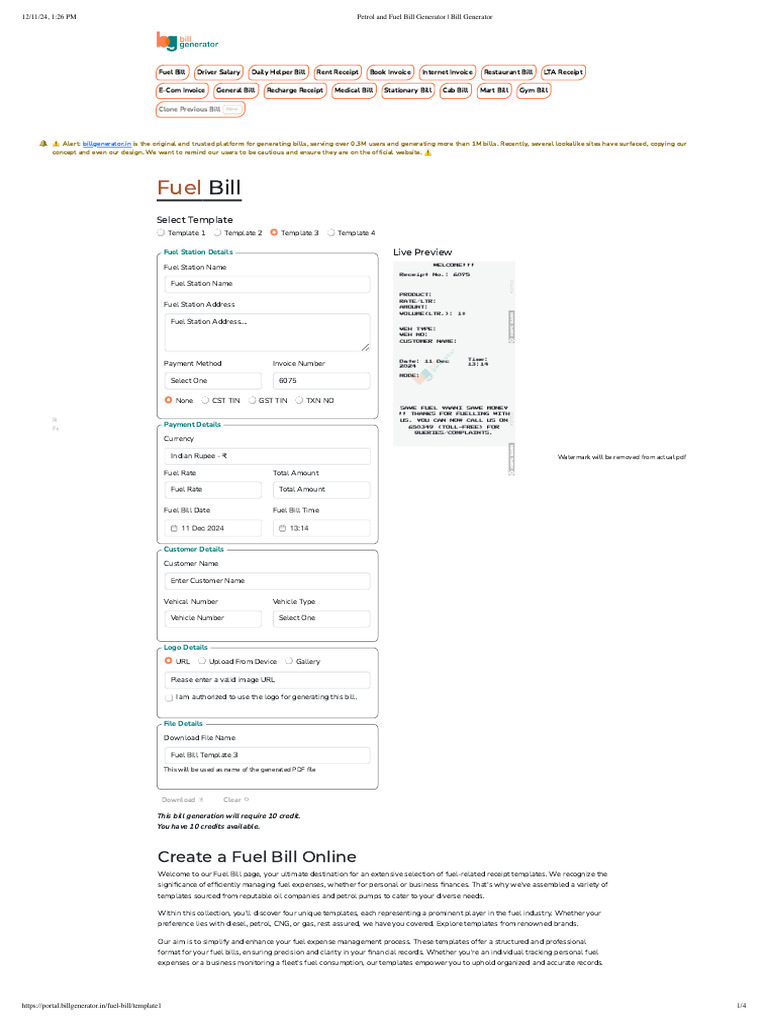 Petrol and Fuel Bill Generator - Bill Generator | PDF | Expense ...