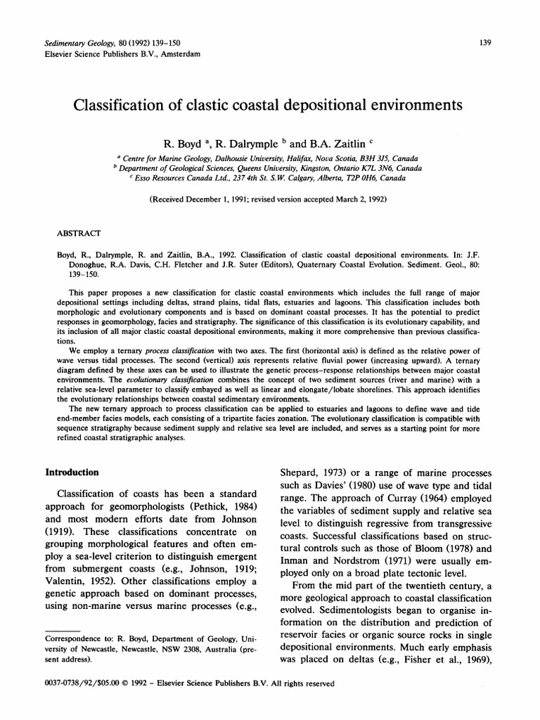 Classification of Clastic Coastal Depositional Environments | PDF ...
