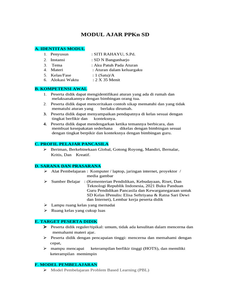 Modul Ajar - Siti Rahayu - 240010392102779006 | PDF