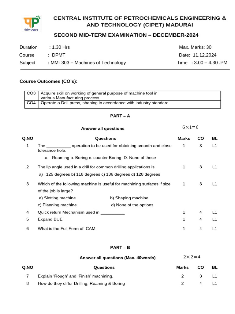 MST 1 | PDF | Machining | Drilling