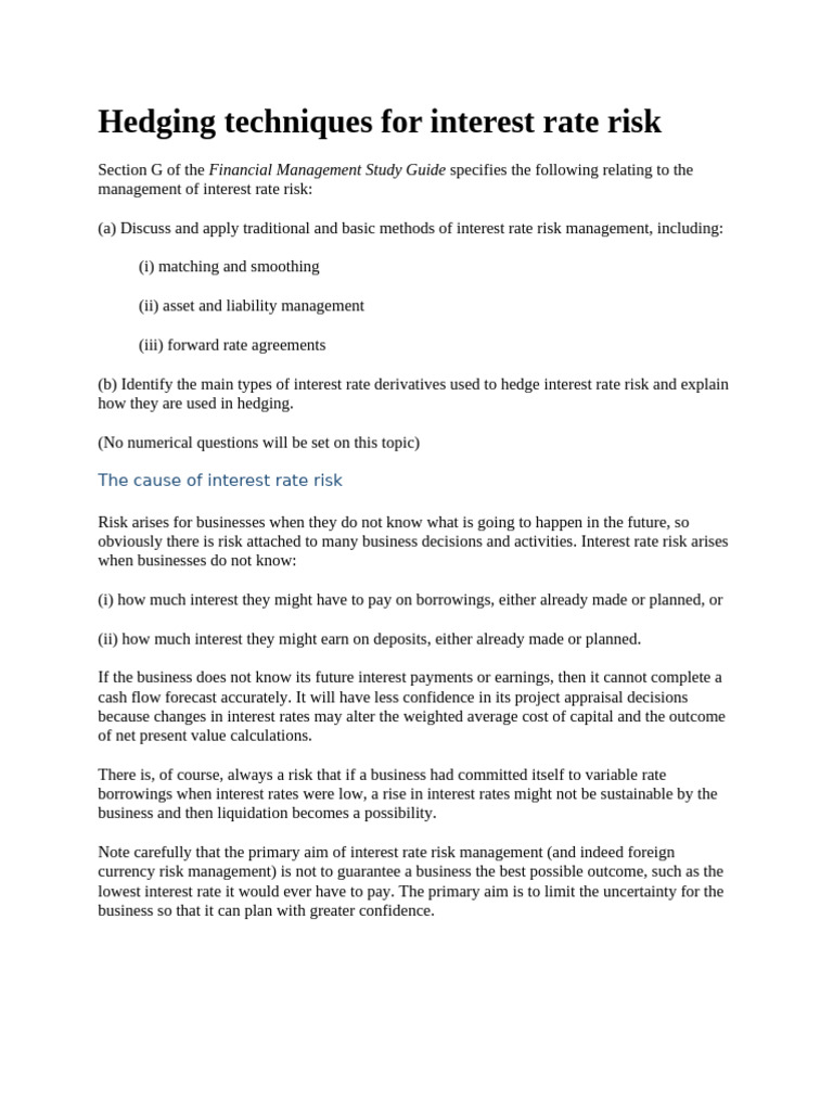 Hedging Techniques For Interest Rate Risk | PDF | Swap (Finance ...
