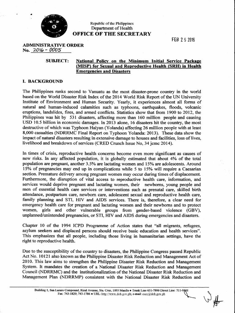 Ao2016-0005 (MISP For SRH in Health Emerg and Disasters) | PDF ...