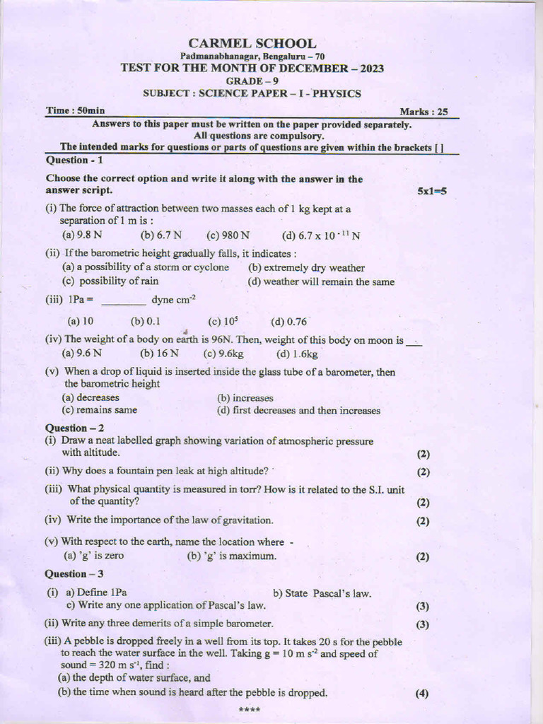 Science paper - 1 - Physics | PDF