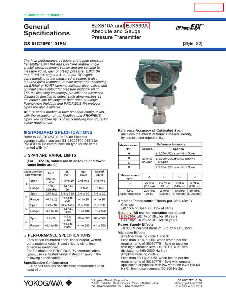 Yokogawa EJX510A/EJX530A Manual | PDF | Pressure Measurement ...