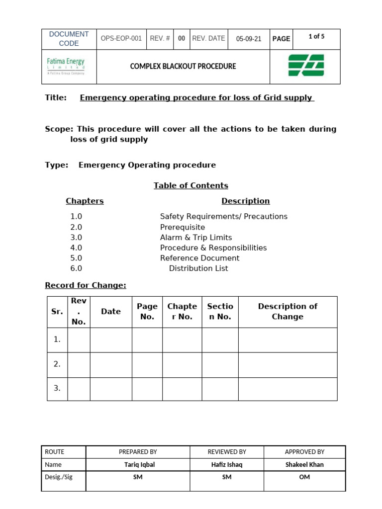 OPS-EOP-001 Complex Black Out Procedure | PDF | Electrical Grid ...