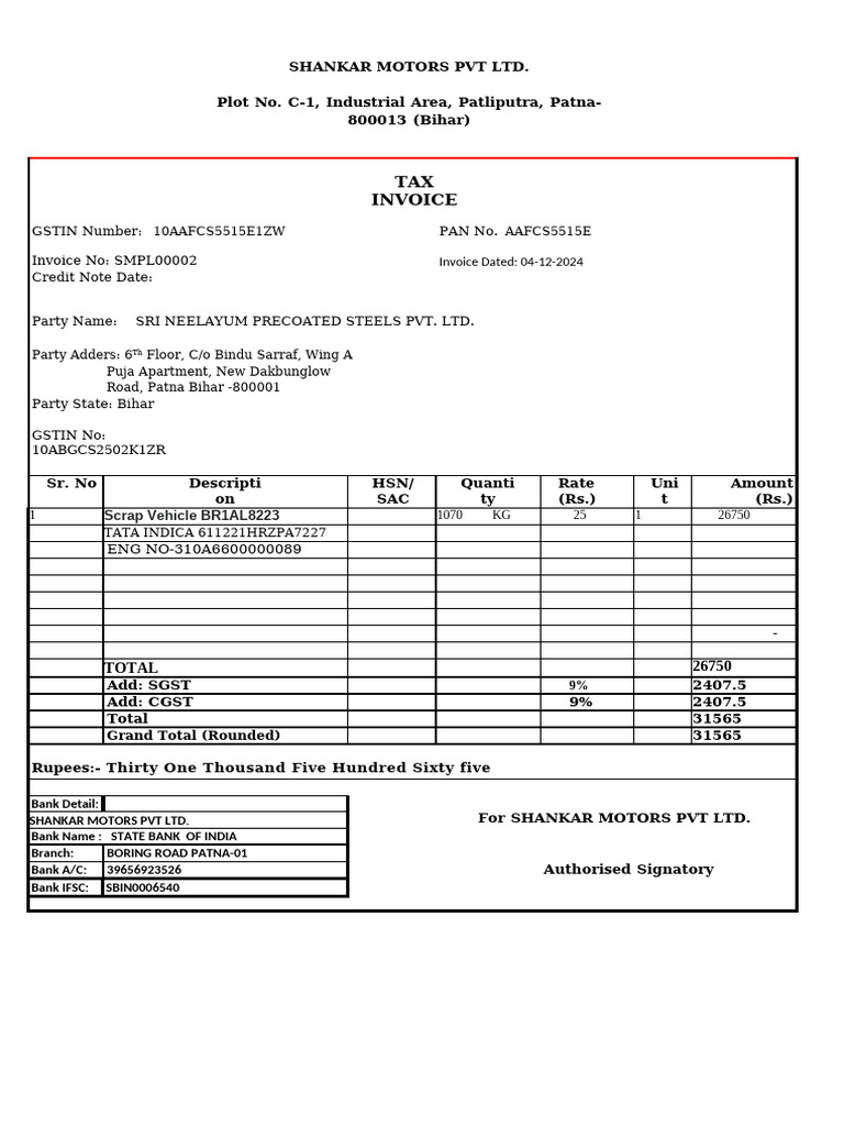 Scrap Tax Invoice | PDF