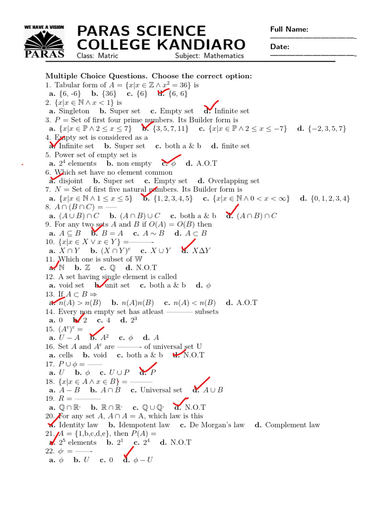 Mathematics MCQs for Matric Students | PDF | Standardized Tests | Tests