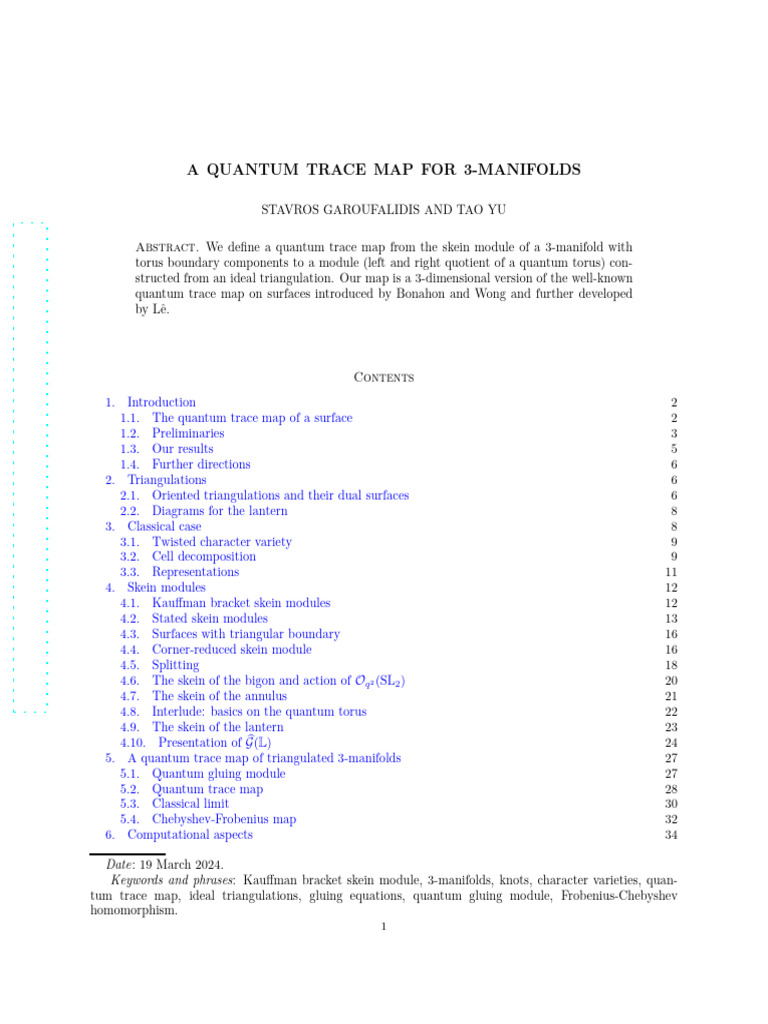 A Quantum Trace Map For 3-Manifolds | PDF | Tetrahedron | Ring ...