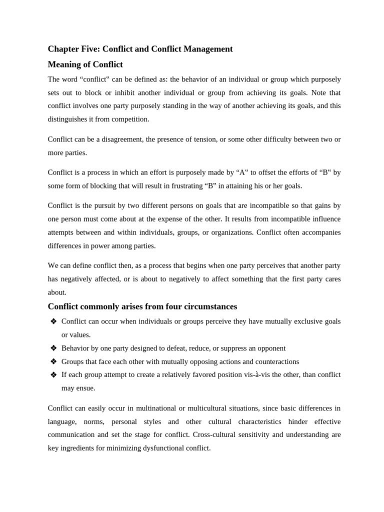Chapter 5 Conflict Management | PDF | Conflict Resolution | Mediation