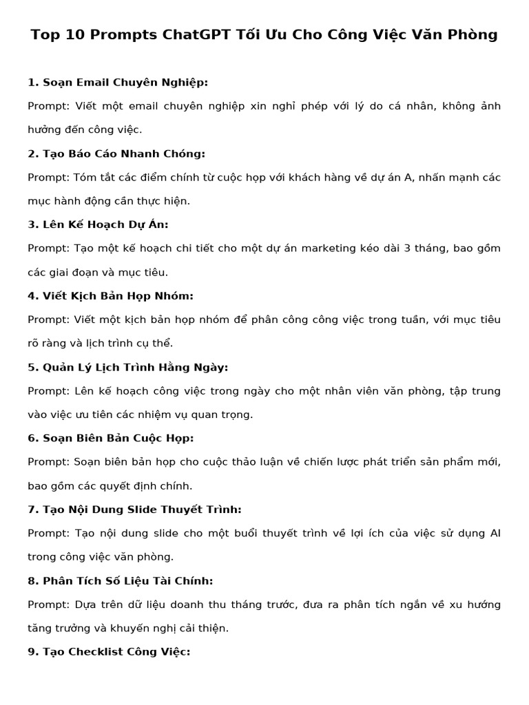 Top 10 ChatGPT Prompts For Office | PDF