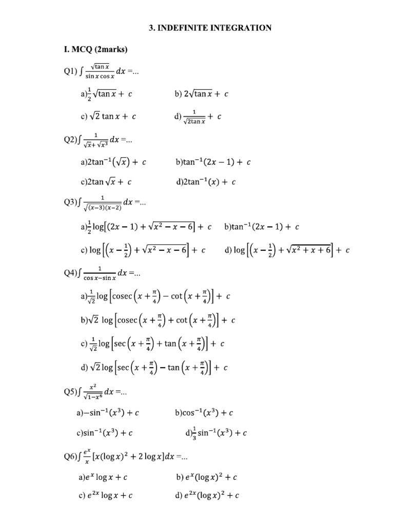 3.indefinite Integration Question Bank For Practice | PDF