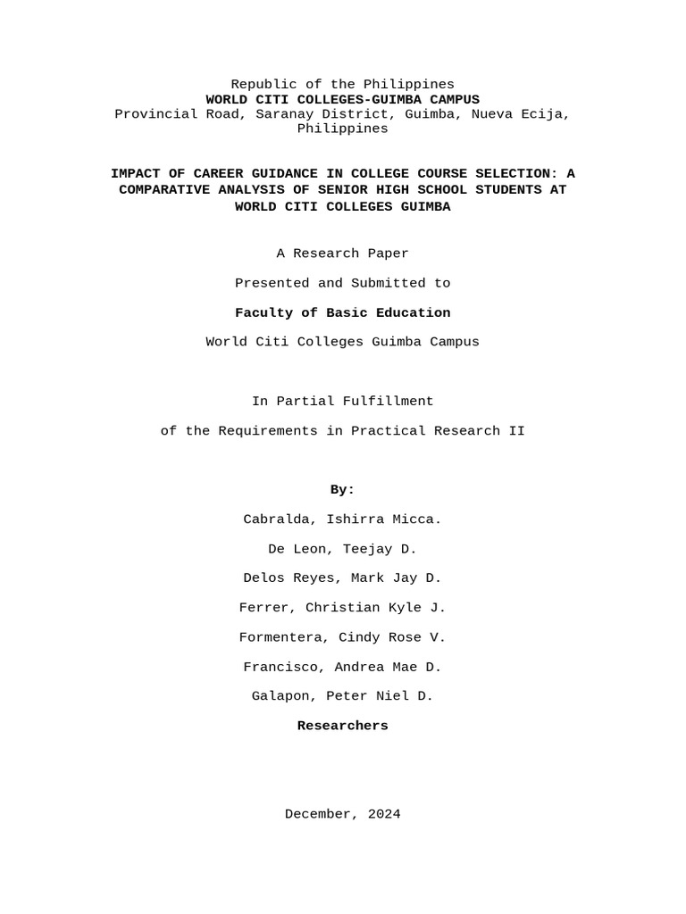 Impact of Career Guidance in College Course Selection A Comparative ...