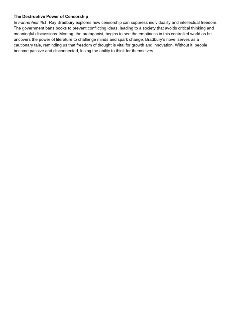 Censorship's Impact in Fahrenheit 451 | PDF
