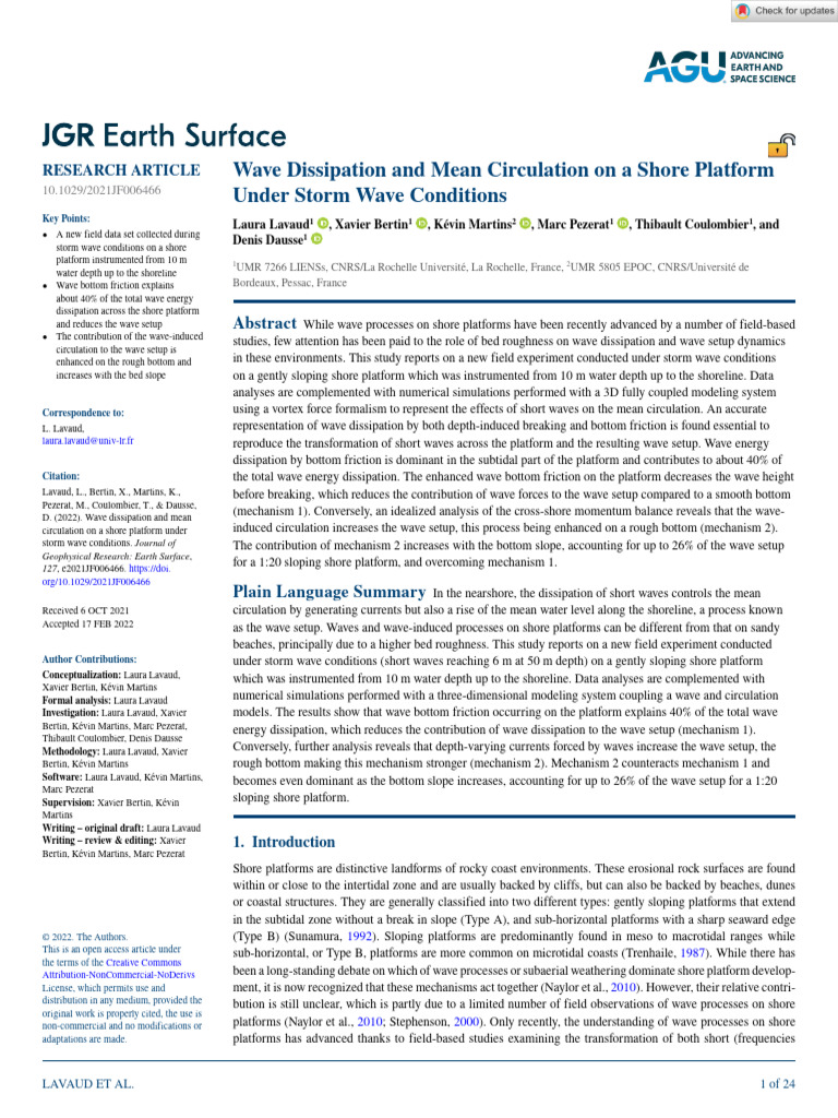 Lavaud-JGR Earth Surface-2022 - Wave Dissipation and Mean Circulation ...