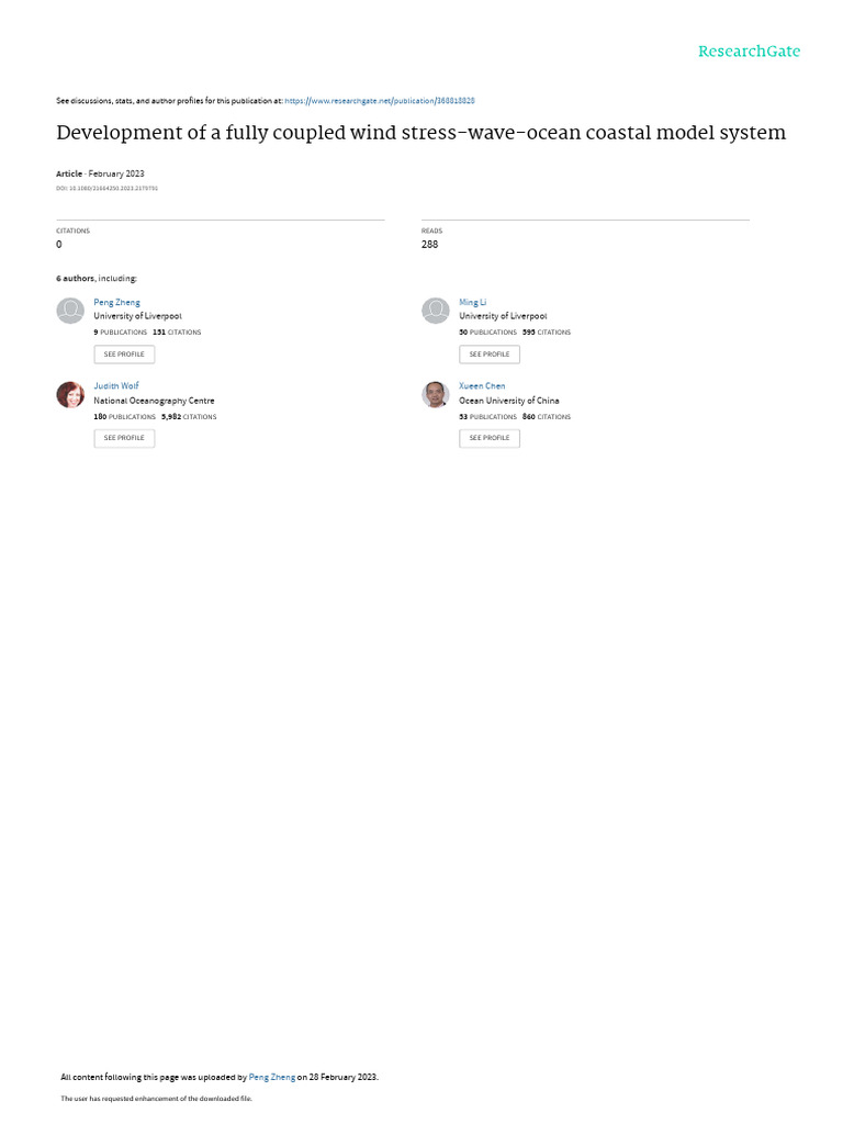 Zheng, P., Li, M., Du, J., Wang, C., Wolf, J., & Chen, X. (2023). Development of a Fully Coupled ...