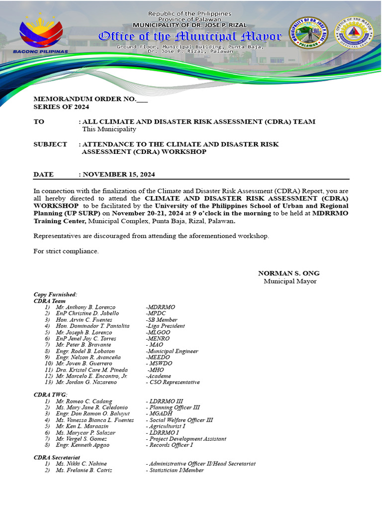 CDRA Workshop Attendance Notice | PDF