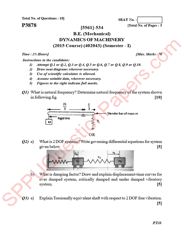 Be Mechanical Engineering Semester 7 2019 May Dynamics of Machinery Dompattern 2015 | PDF ...