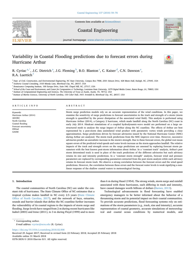 Coastal Flood Forecast Errors | PDF | Storm Surge | Tropical Cyclones