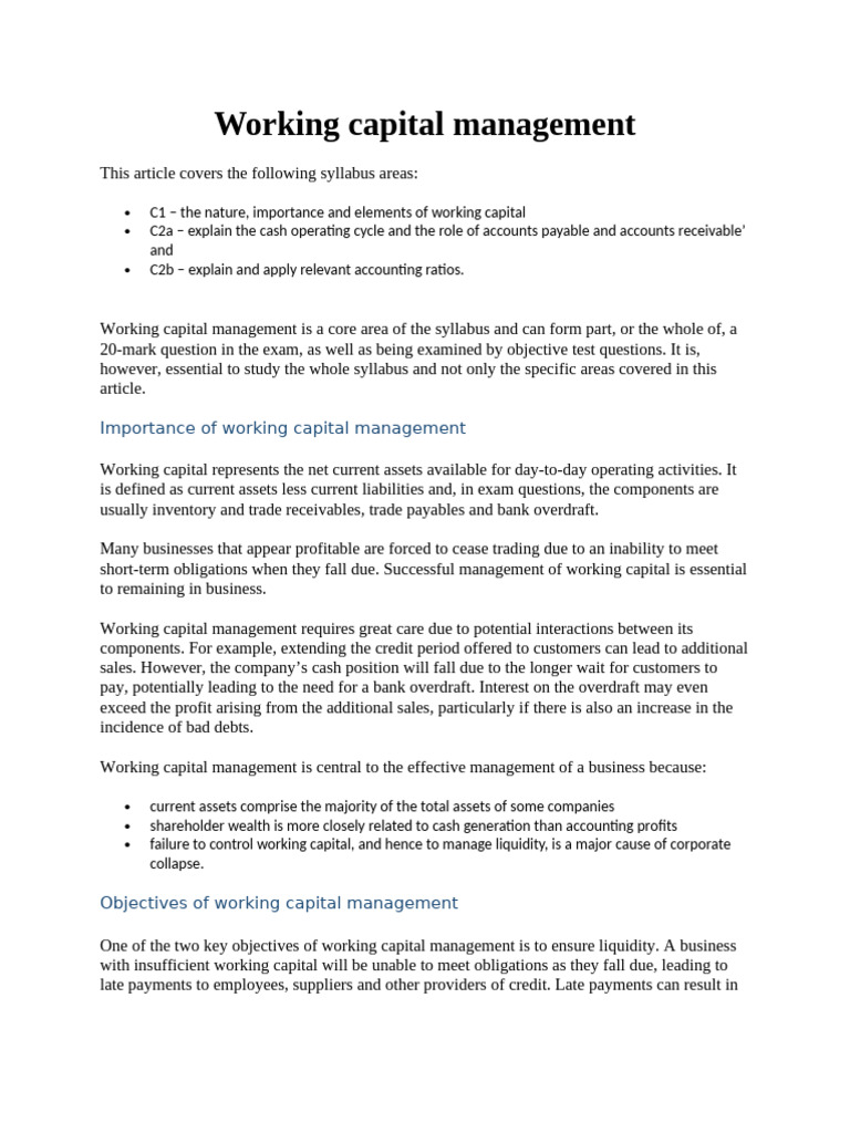 Effective Working Capital Management Guide | PDF | Working Capital ...