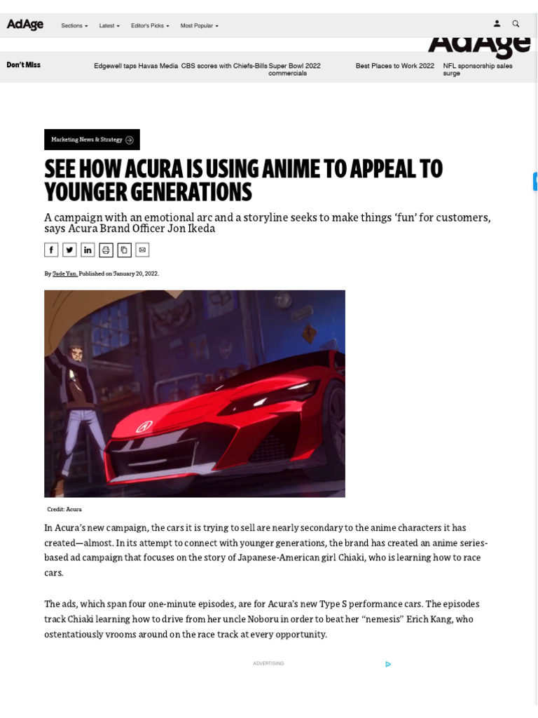 Acura Anime Campaign Aims To Reach New Generations - Ad Age | PDF | Anime