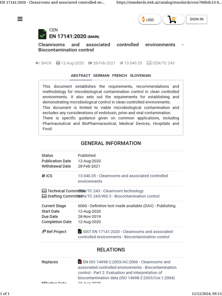 En 17141 - 2020 - Cleanrooms and Associated Controlled Environments ...