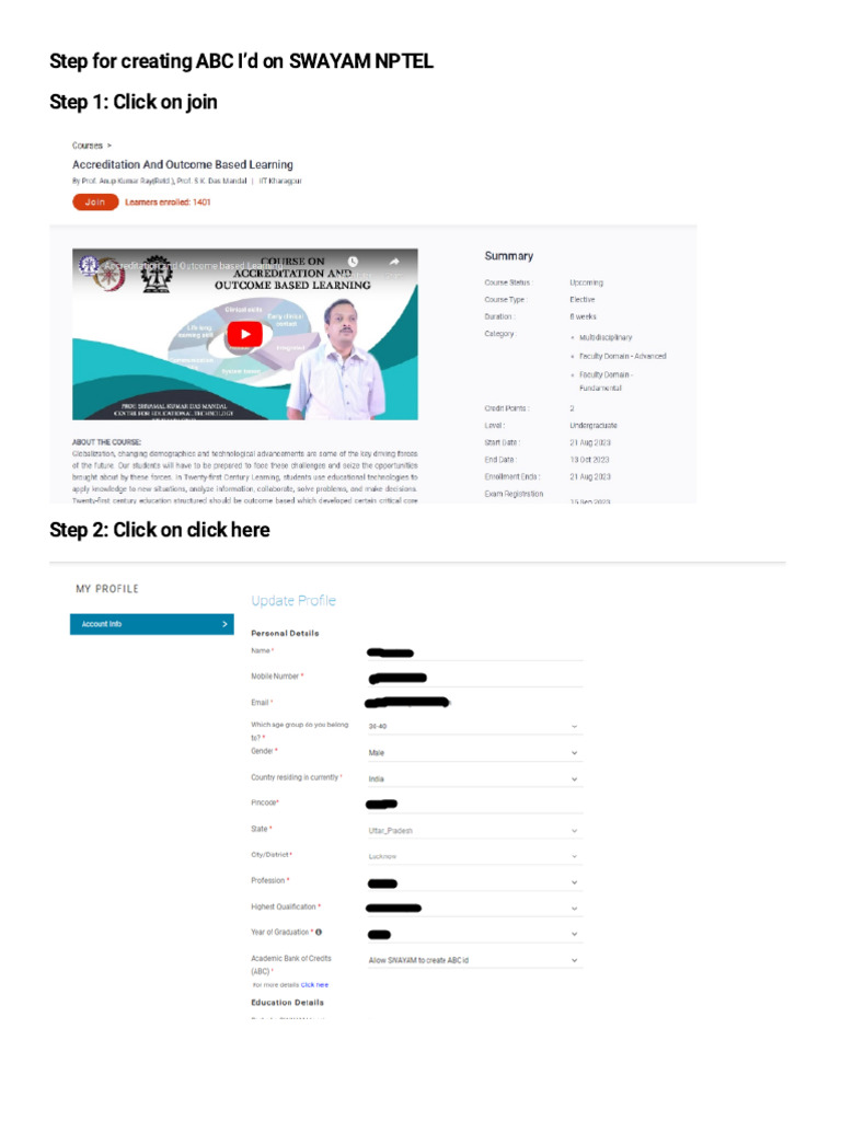 Step For Registering ABC ID | PDF