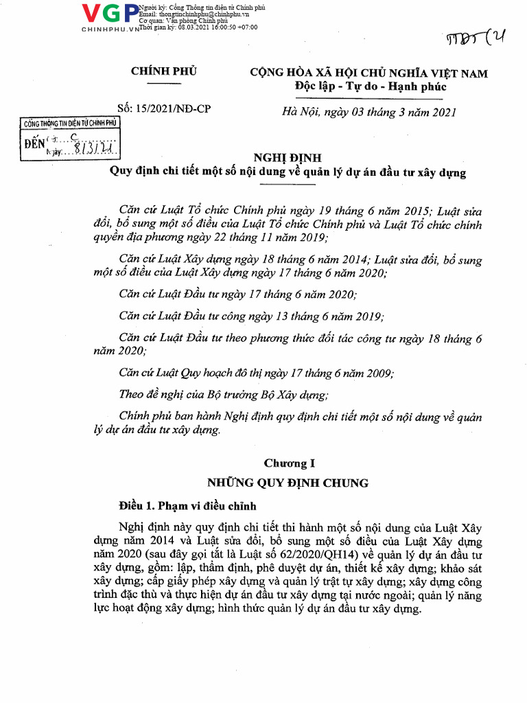 ND15-2021-ND-CP - Quy Dinh Chi Tiet Mot So Noi Dung Ve QLDA-DTXD | PDF