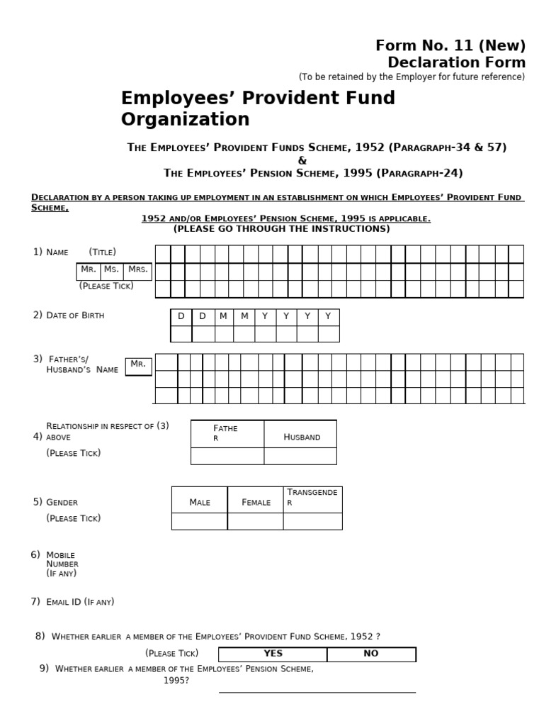 form no. 11 (New) employee provident fund organization | PDF