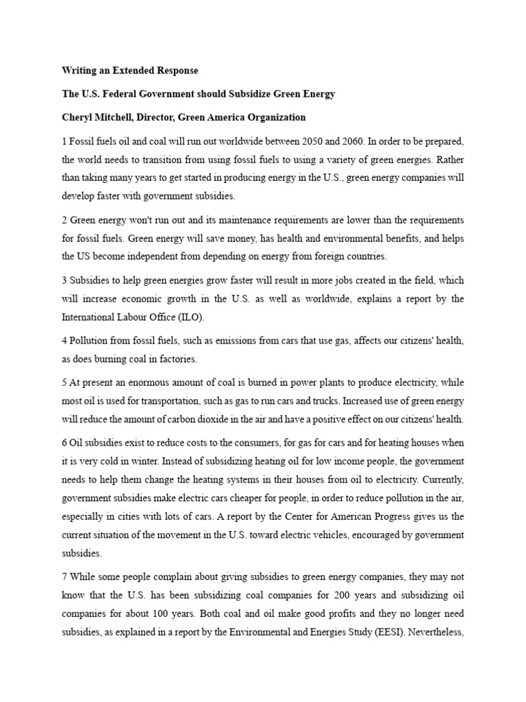 Extended Response Practice | PDF | Sustainable Energy | Subsidy
