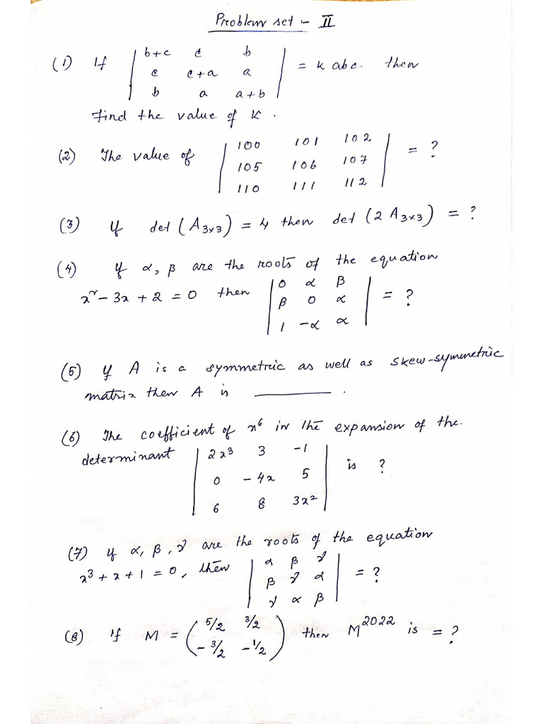 Problem Set-II - Matrix Determinant | PDF