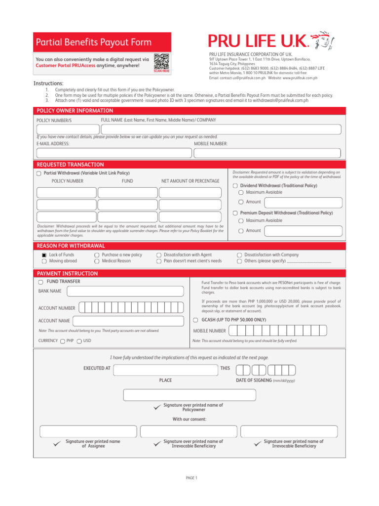 Partial Benefits Payout Form | PDF | Insurance | Legal Guardian