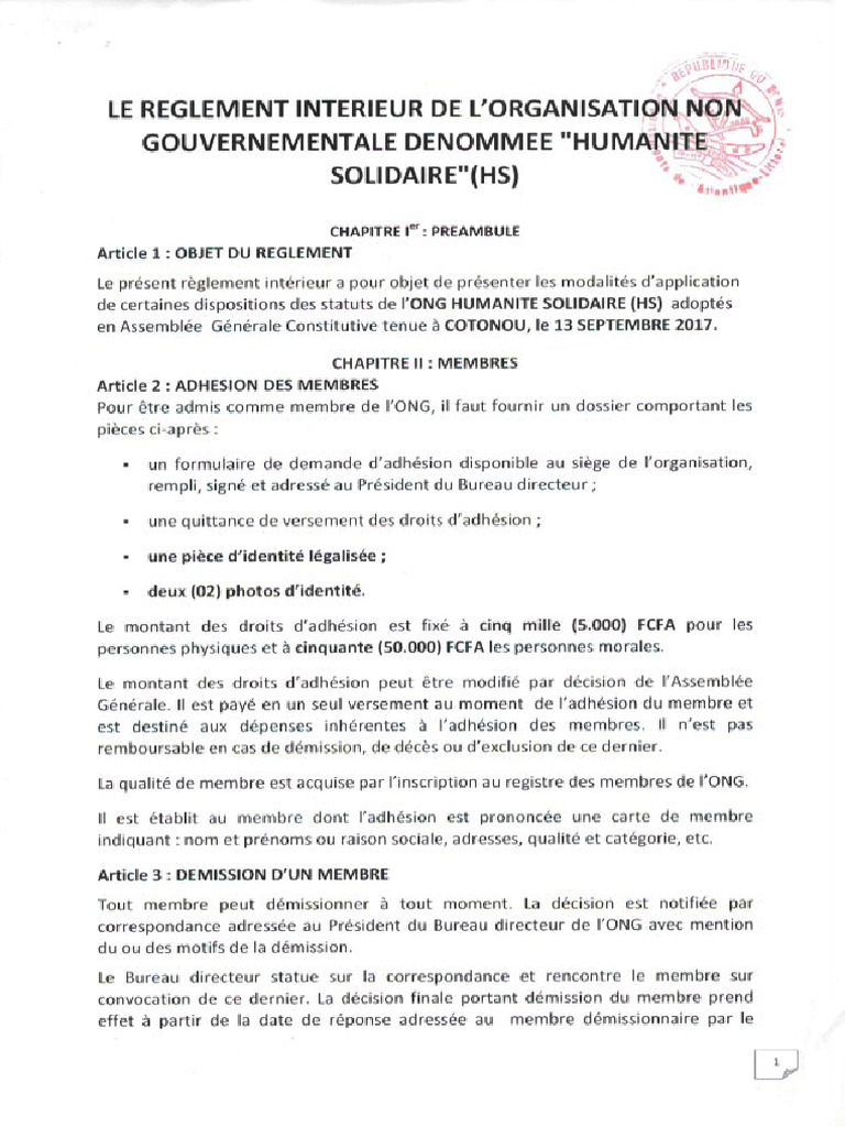 Reglement Interieur ONG HS | PDF