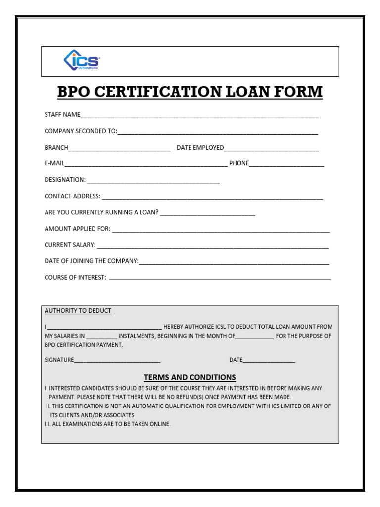 Bpo Certification Loan Form-Rev | PDF