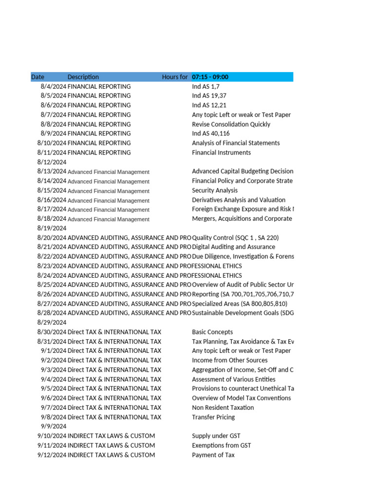 Ca Final Both Groups Study Planner | PDF | Taxes | Audit