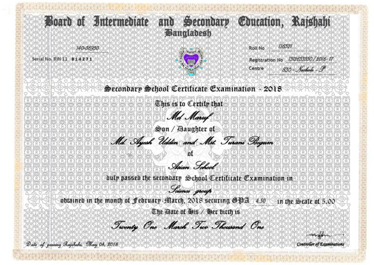 RajshahiSSC-cer 2018.. - Maruf | PDF