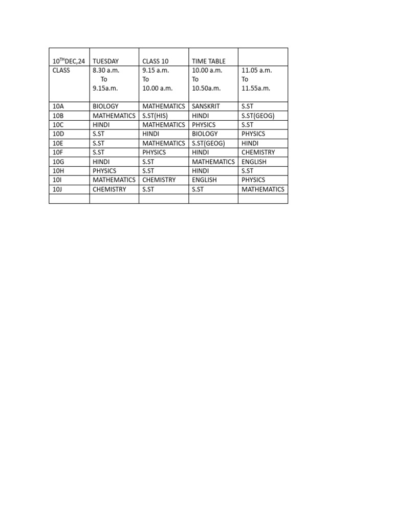 Time Table 10th Dec | PDF