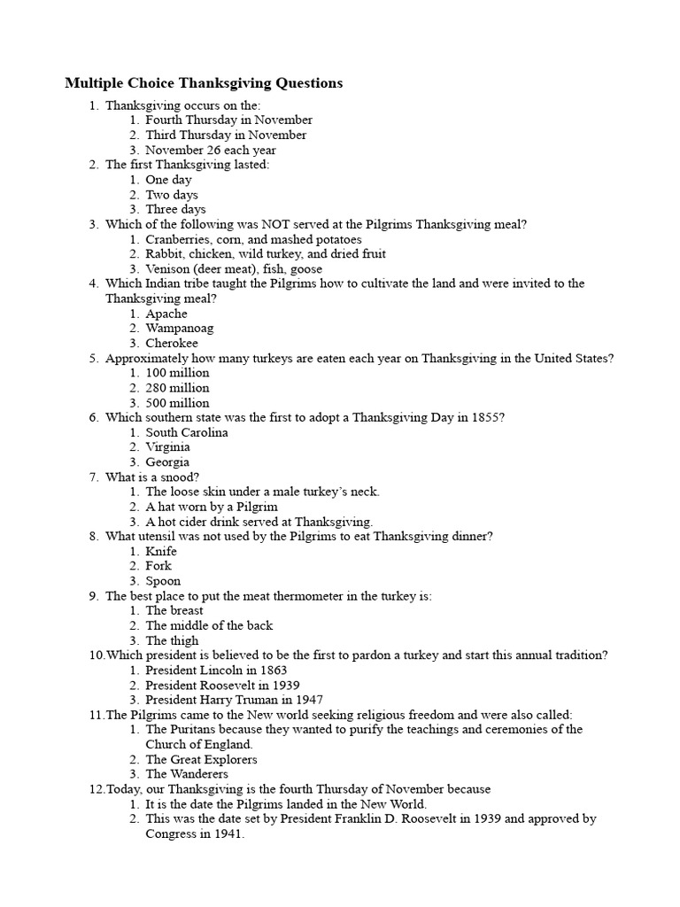 Thanksgiving Quiz With Answers | PDF | Thanksgiving Dinner | Thanksgiving