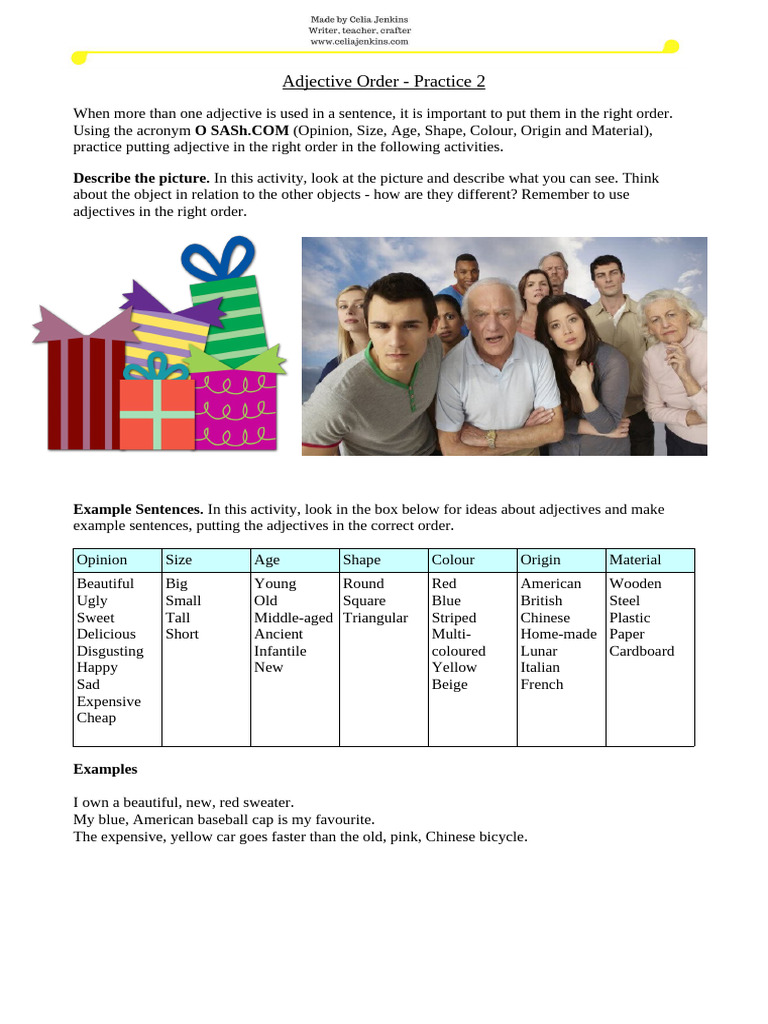 Adjective Order Practice 2 Edited | PDF