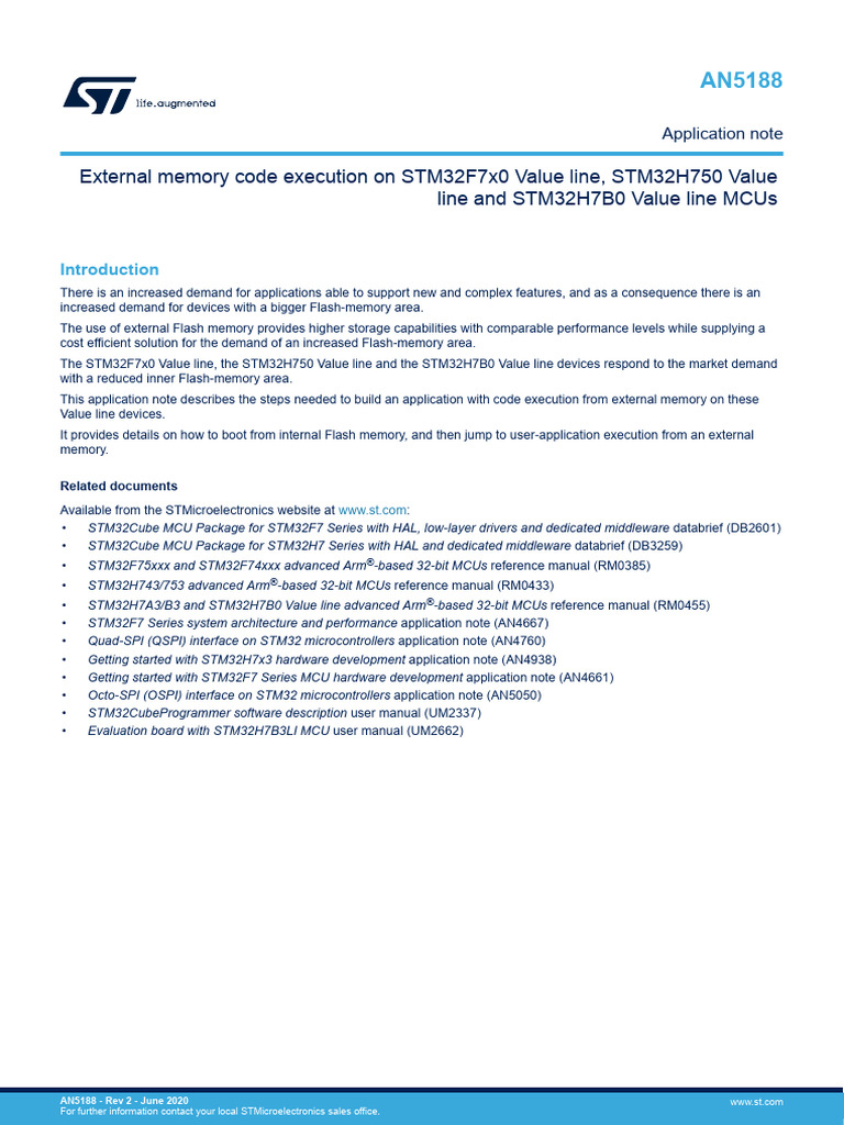 Dm00514974 External Memory Code Execution On Stm32f7x0 Value Line And Stm32h750 Value Line Mcus