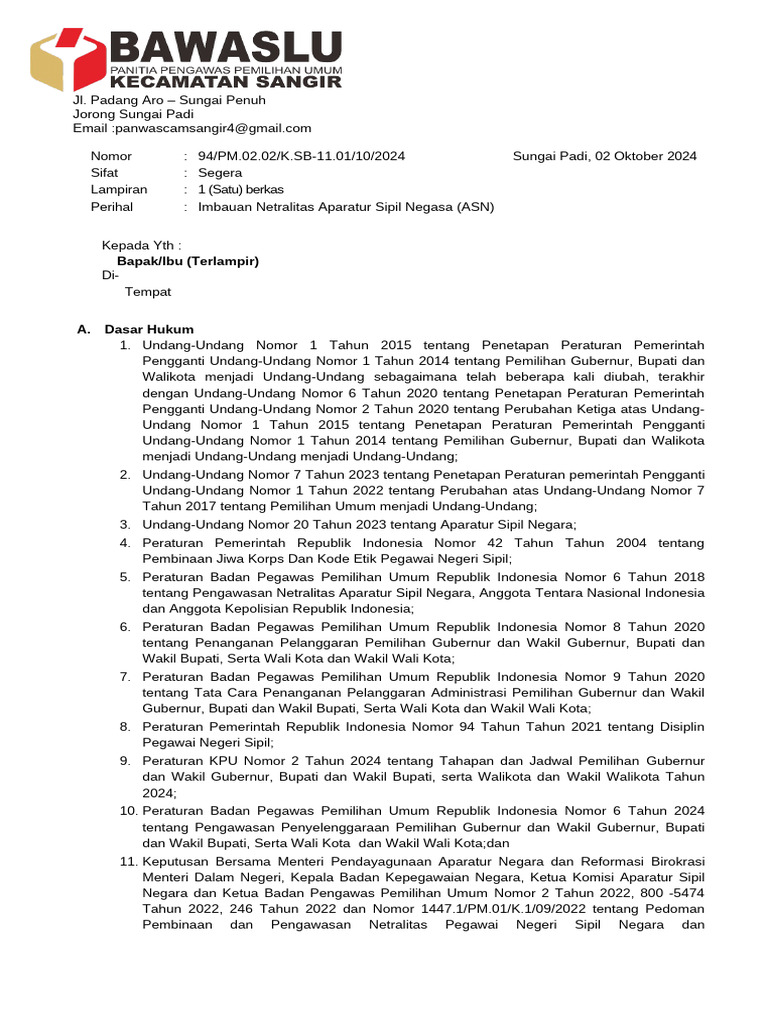 Surat Imbauan Netralitas | PDF