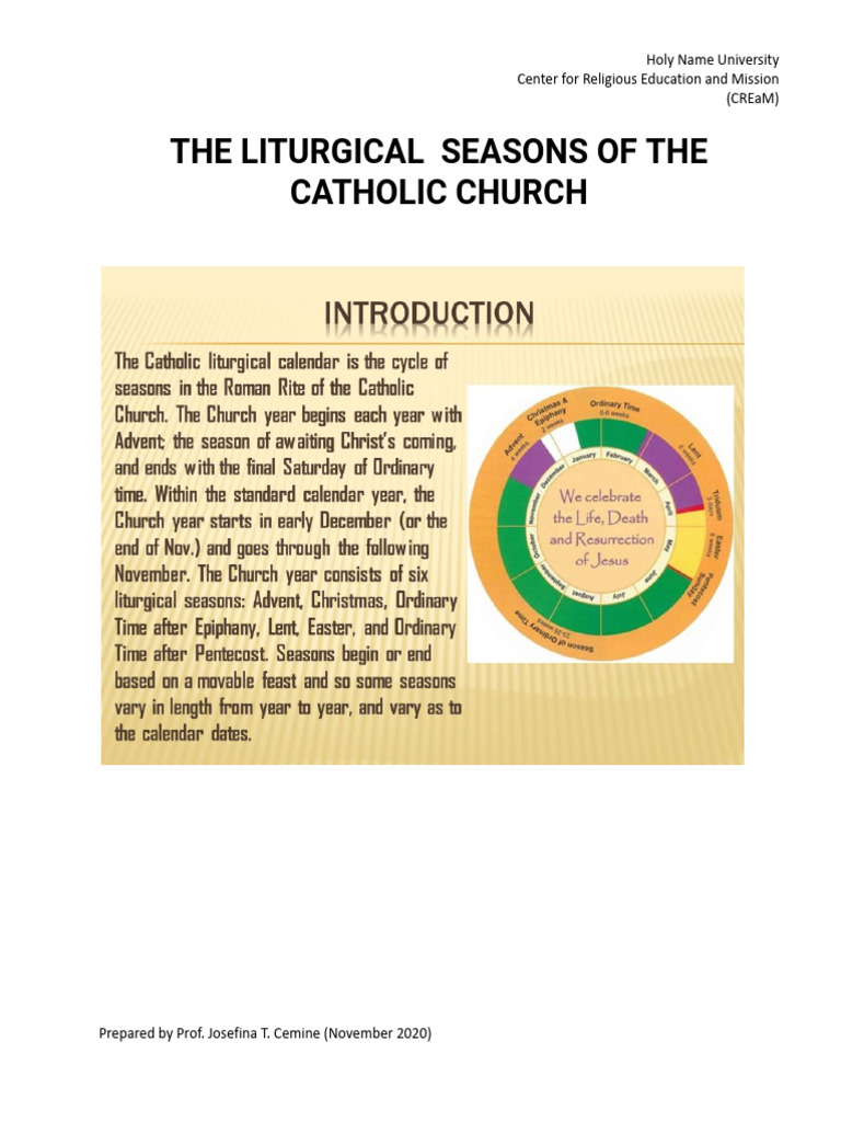 Catholic Liturgical Seasons Guide | PDF | Liturgical Year | Easter