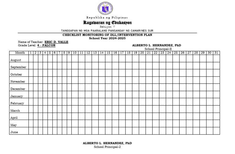 Checklist for DLL Monitoring 2024-2025 | PDF