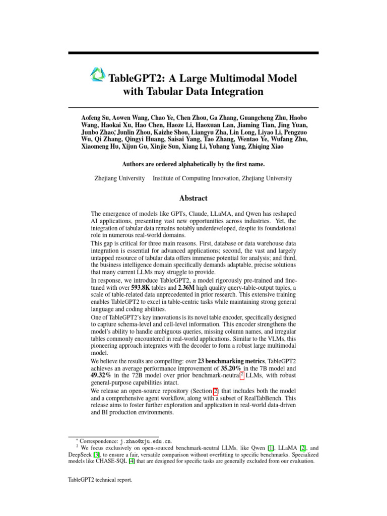 TableGPT2- A Large Multimodal Model with Tabular Data Integration | PDF | Data | Data Compression