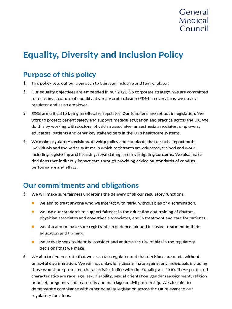 Equality Diversity and Inclusion Policy Docx 90381572 | PDF | Policy