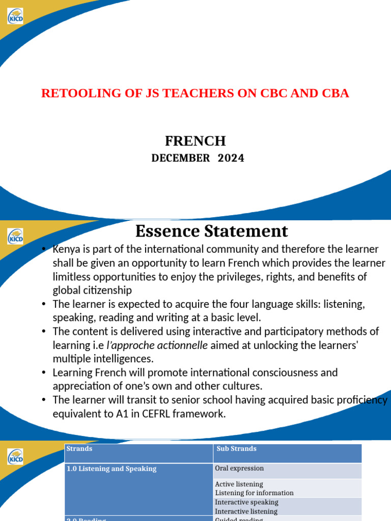 French CBC & CBA Teacher Training 2024 | PDF | Learning | Reading ...