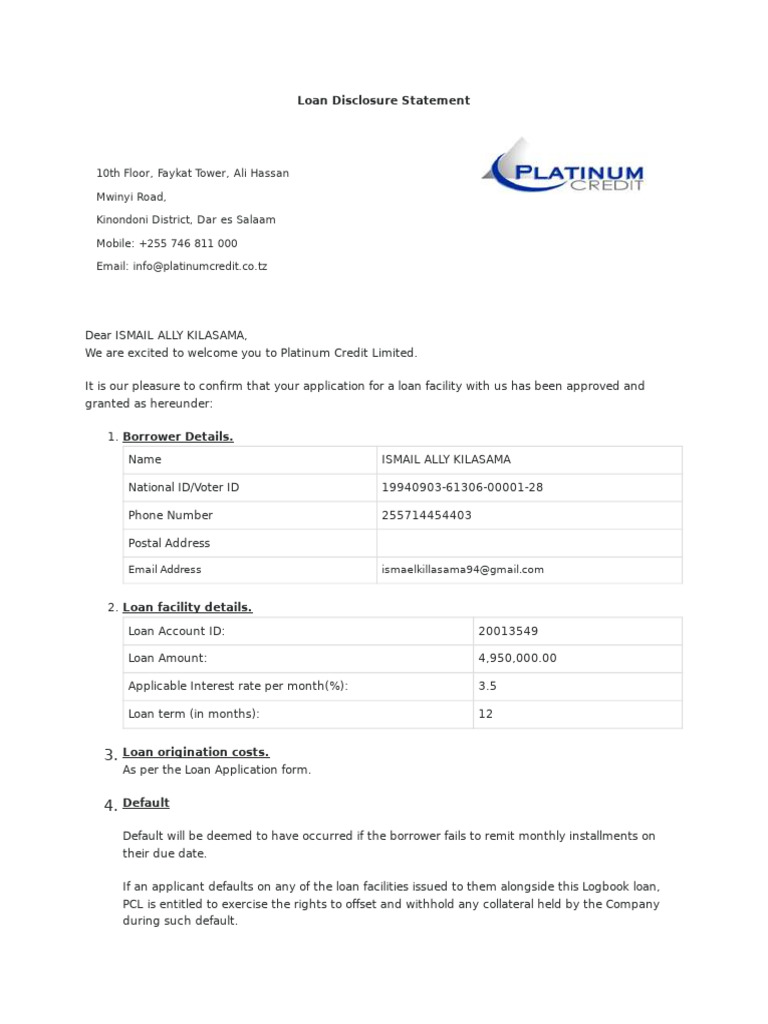 LBF Loan Disclosure Statement 20013549 | PDF | Loans | Interest